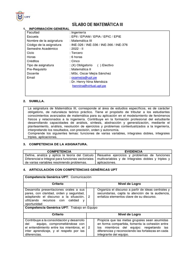 Sílabo de Matemática Iii | PDF | Integral | Degradado