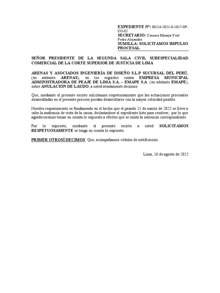 Escrito de Impulso Procesal | PDF