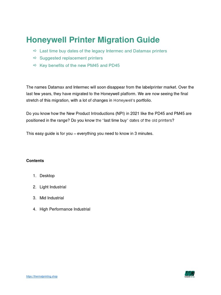Honeywell Printer Migration Guide | PDF | Printer (Computing) | Desktop ...