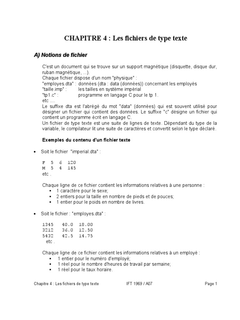 Fichiers de type texte en programmation | PDF | Fichier texte | Fichier ...