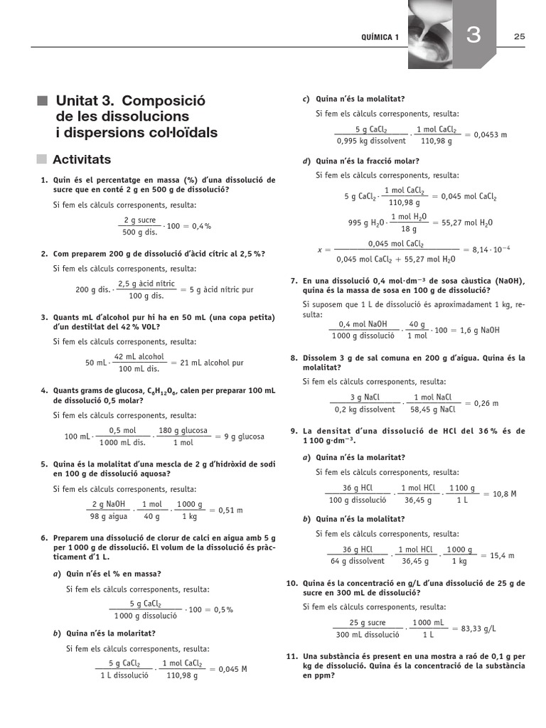 Solucionari Unitat 3 Composicio de Les Dissolucions I Dispersions ...
