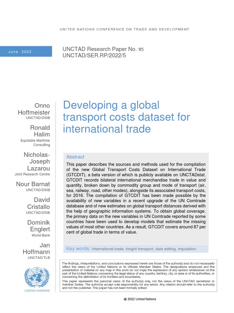 Developing A Global Transport Costs Dataset - UNCTAD - Paper85 - Ser-Rp ...