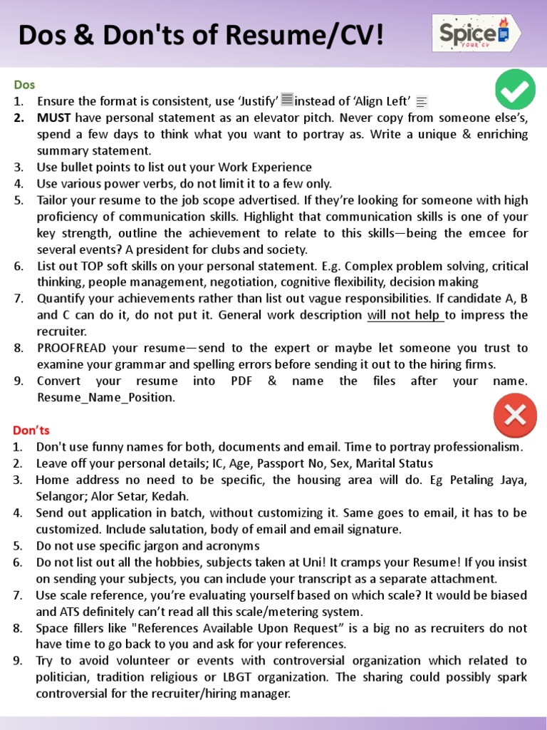 Dos and Donts of Resume-CV | PDF | Résumé | Cognition