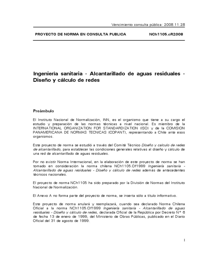 Proyecto de norma establece condiciones para el diseño y cálculo de redes de alcantarillado de ...