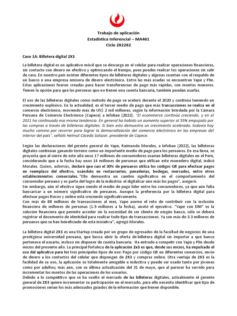 MA461 - 202202 - Caso 1A - Billetera Digital 2X3 | PDF | Comercio ...