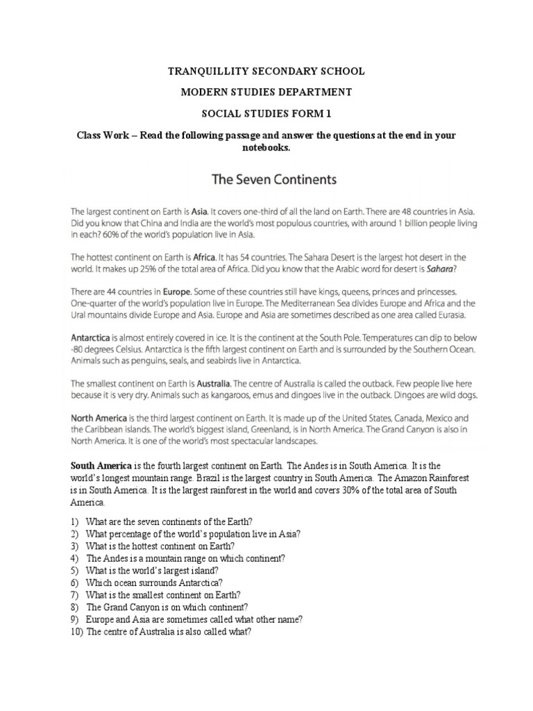 Social Studies Form 1 Class Work - 1B | PDF | Travel | Language Arts ...