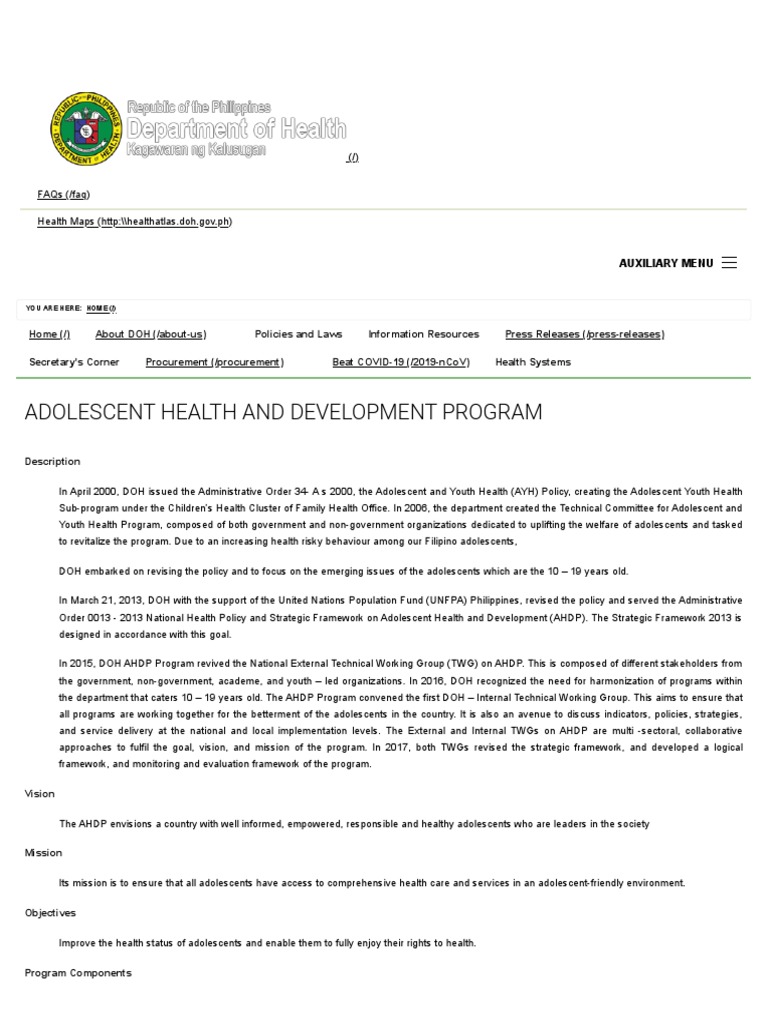 Adolescent Health and Development Program - Department of Health ...