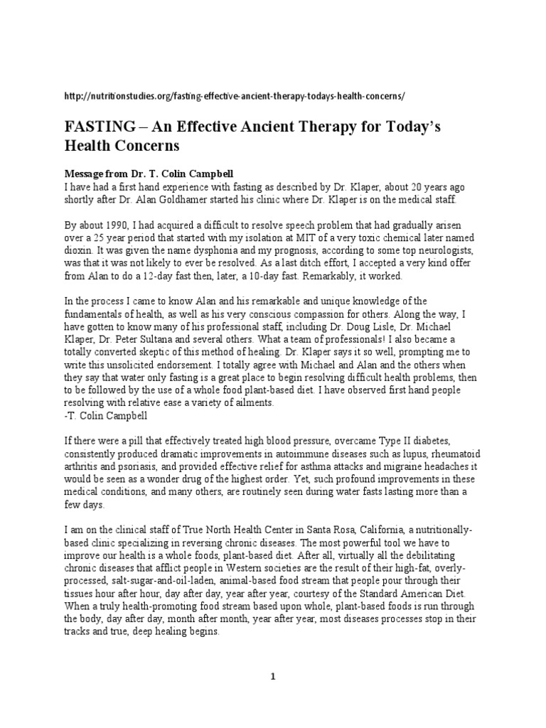 FASTING - An Effective Ancient Therapy For Today's Health Concerns ...