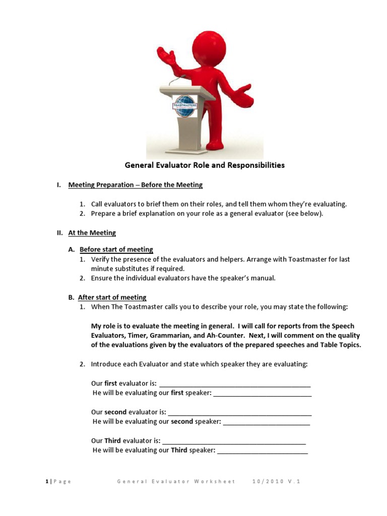 General Evaluator Role and Responsibilities | PDF | Communication ...