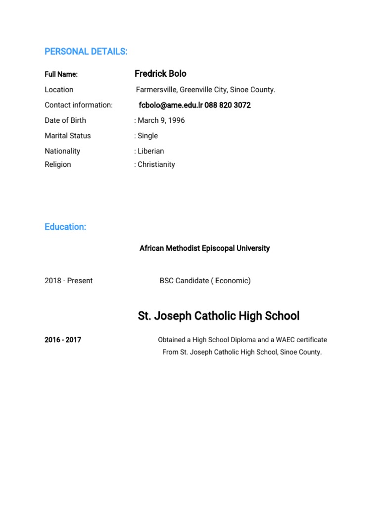 Fredrick Bolo DETAIL (CV) | PDF