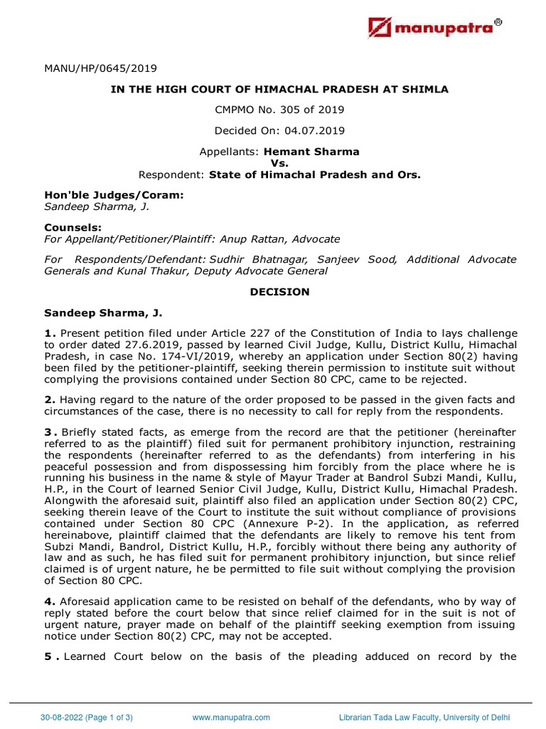Hemant Sharma Vs State of Himachal Pradesh and OrsHP2019120719163804130COM385120 | PDF | Lawsuit ...