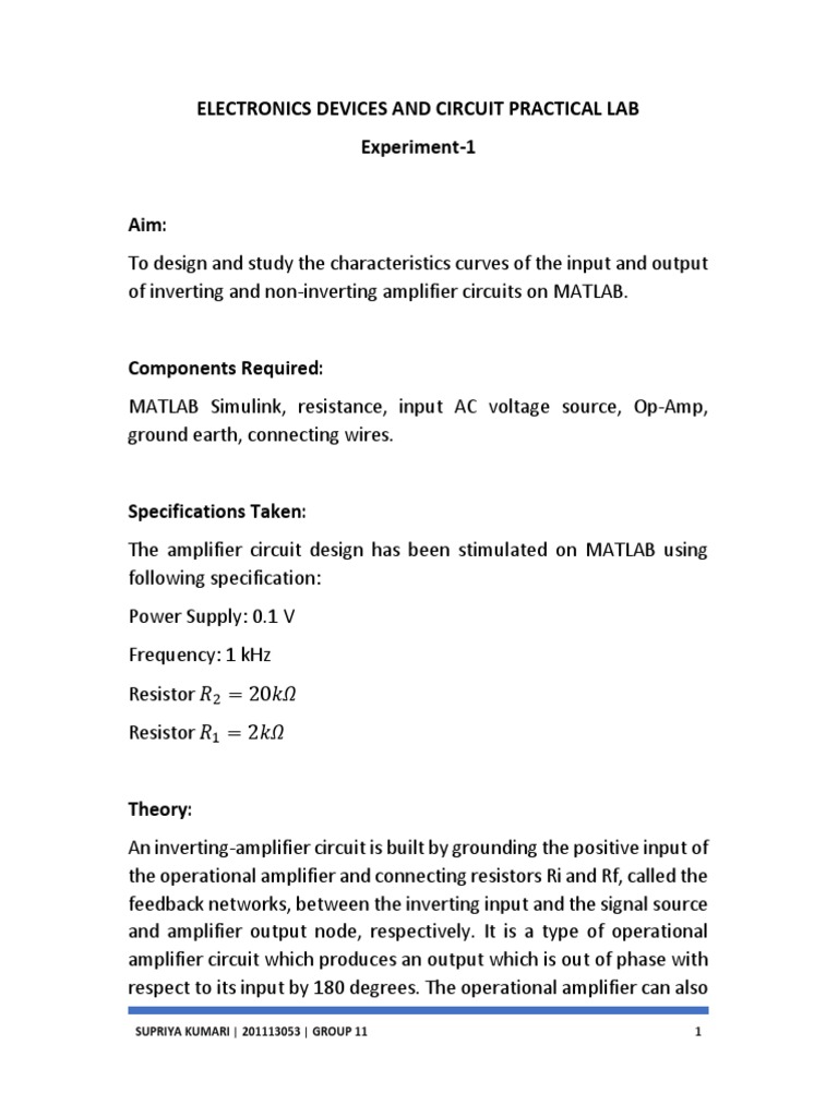 Electronics Lab Experiment 1 Pdf Amplifier Operational Amplifier