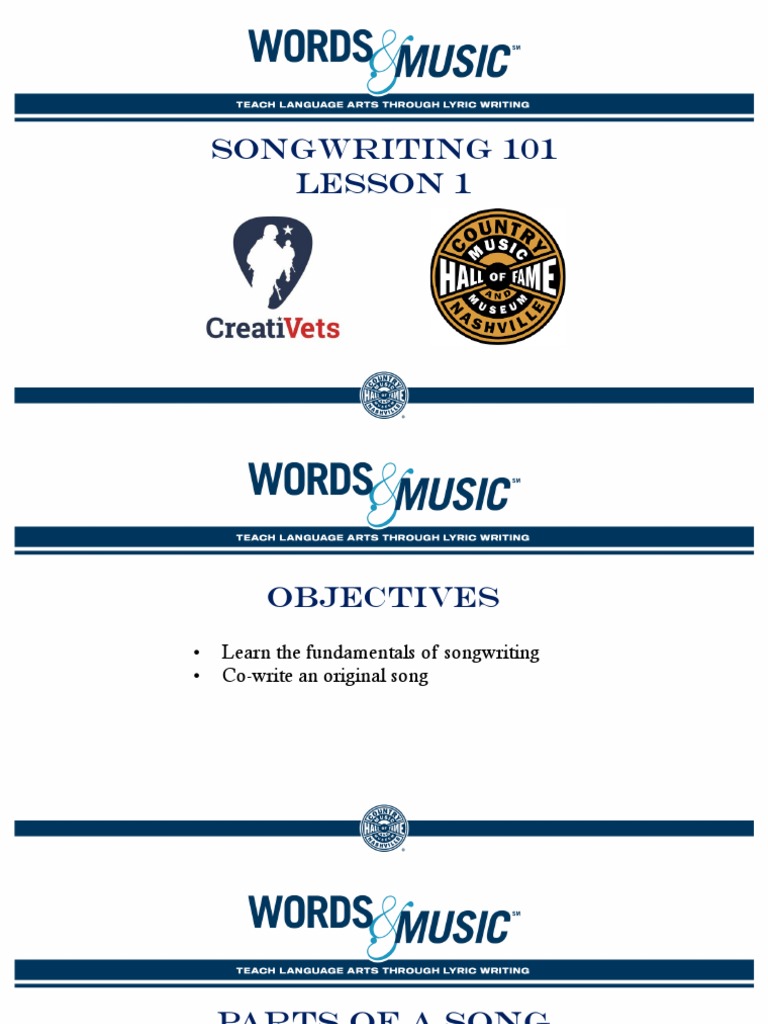 Songwriting 101 Lesson 1 | PDF | Song Structure | Rhyme