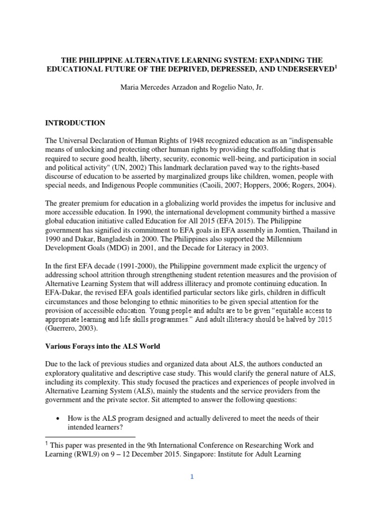 Alternative Learning System in The Phils | PDF | Literacy | Teachers