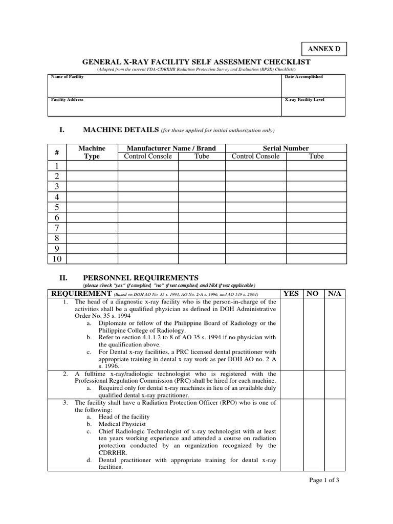 ANNEX D Self Assessment Checklist ANNEX D II Computed Tomography ...