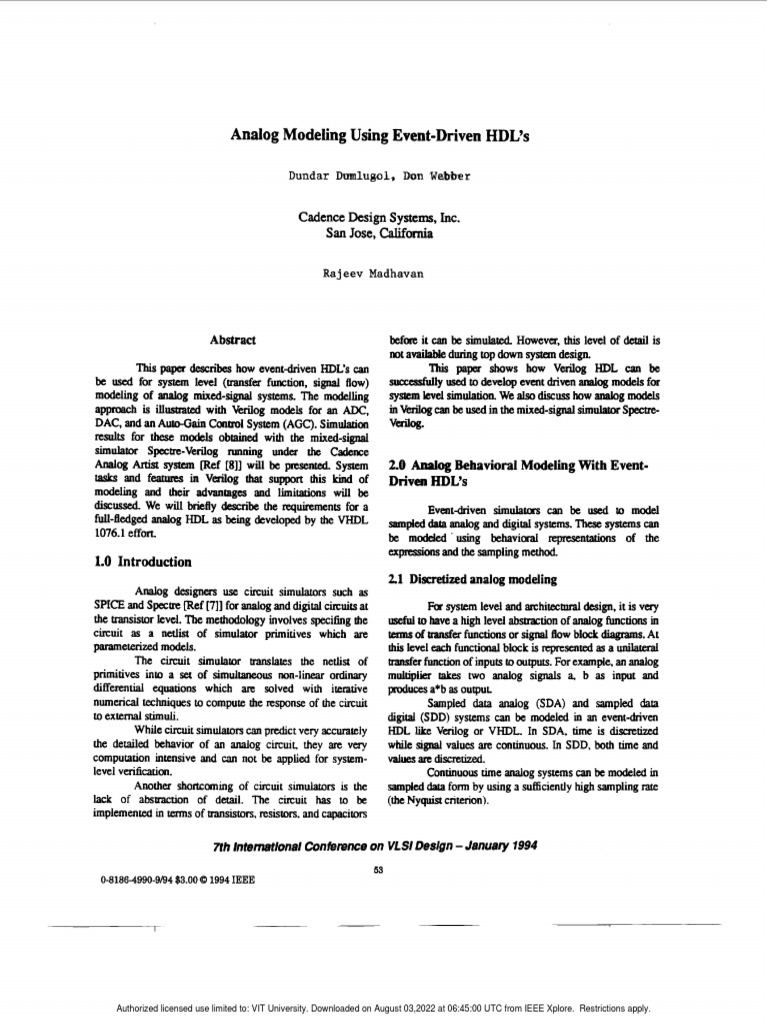 Analog Modeling Using Event-Driven HDLs | PDF | Hardware Description Language | Analog To ...