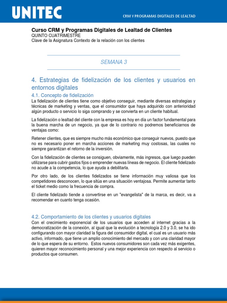 Tema 4 y 5 Semana 3 Desarrollo Curso CRM y Programas Digitales de Lealtad | PDF | Facebook ...