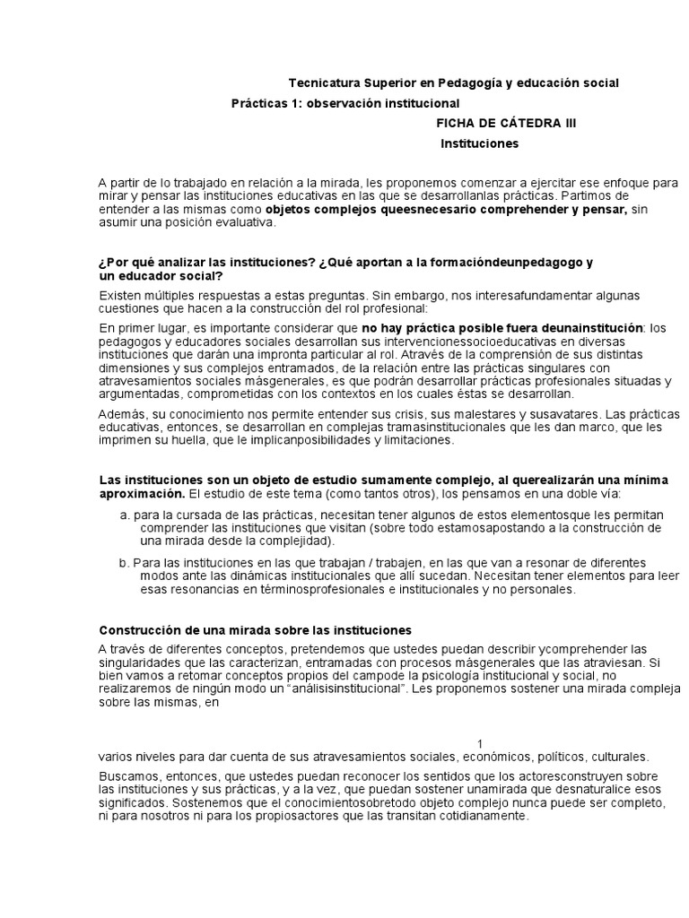 Ficha de Cátedra 3 - Instituciones | PDF | Institución | Conocimiento
