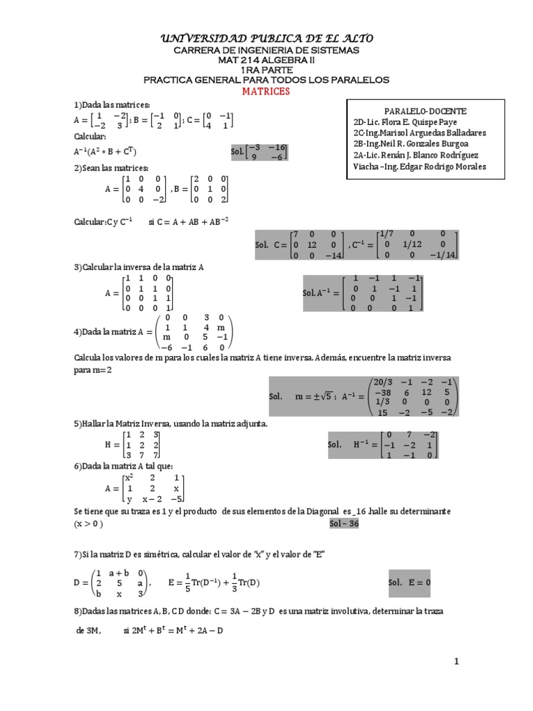 Practica Algebra Ii | PDF | Determinante | Matriz (Matemáticas)