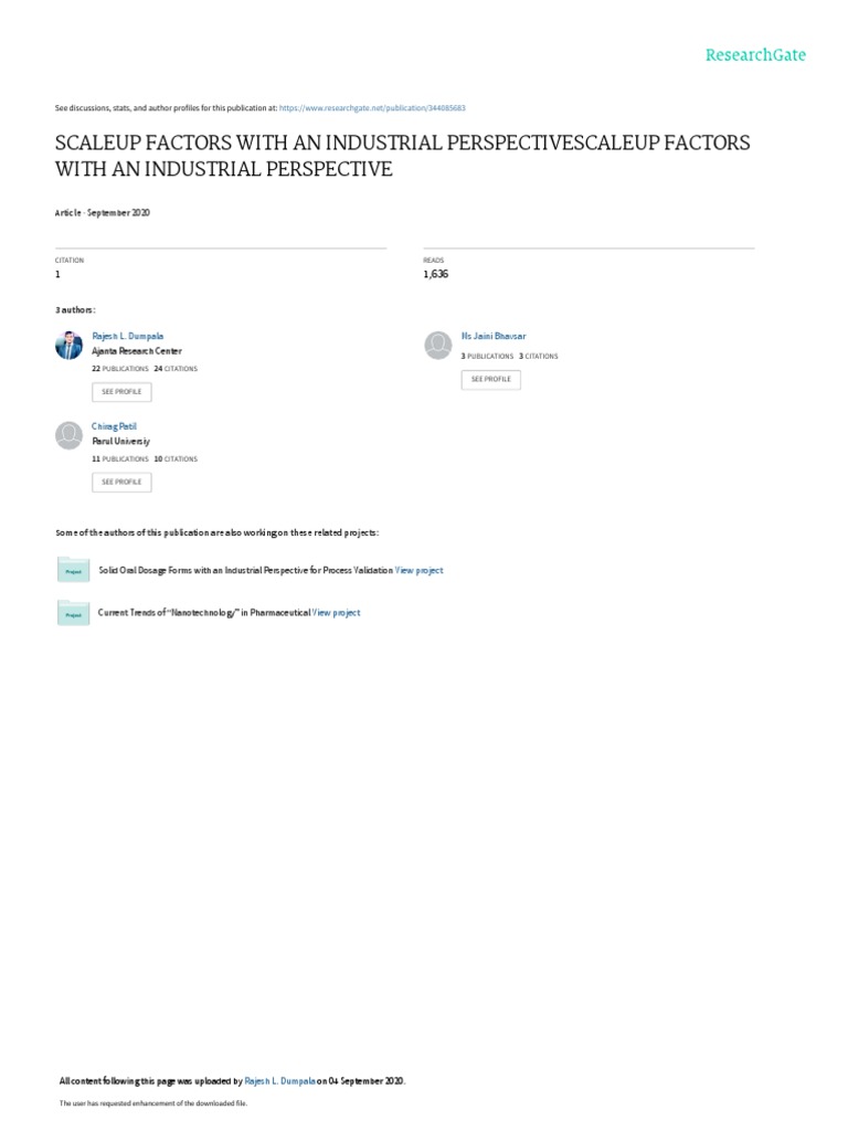 Scaleup Factors With An Industrial Perspectivescaleup Factors With An Industrial Perspective ...