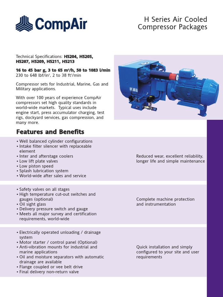 H Series Air Cooled Compressor Packages: F Fe Ea Attu Urre Ess A An ND ...