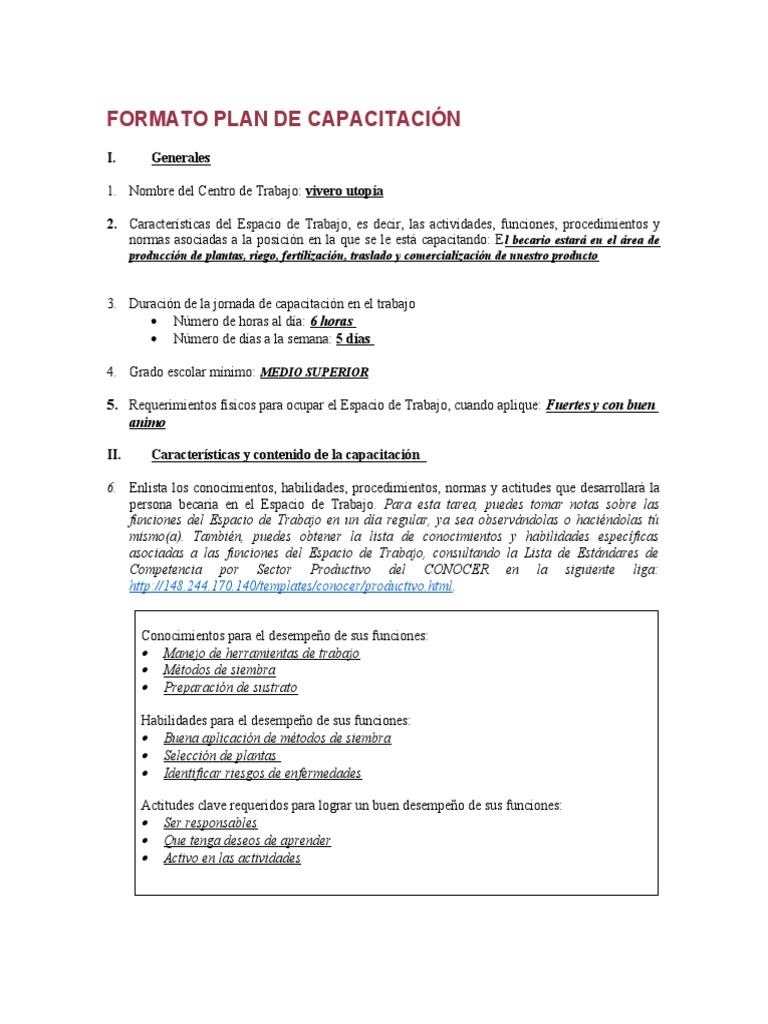Formato de Plan de Capacitacion JCF | PDF
