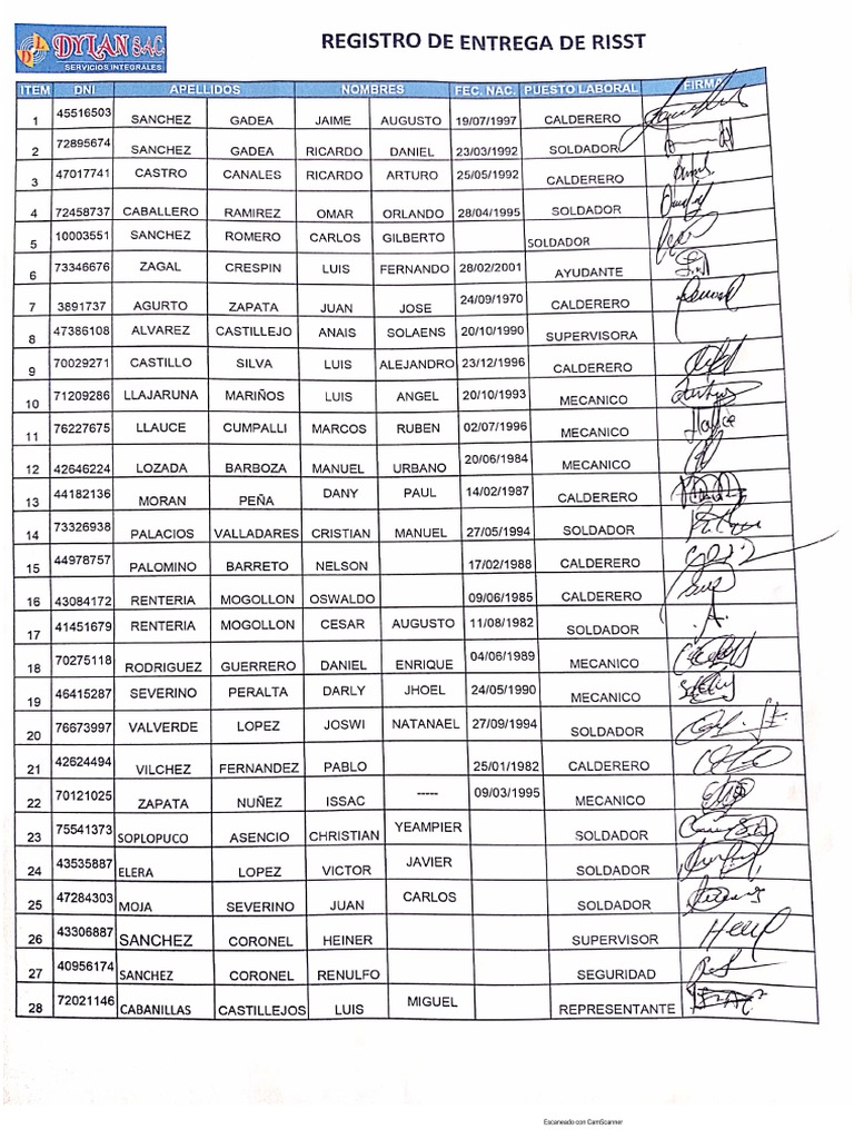 Registro entrega de RISST | PDF