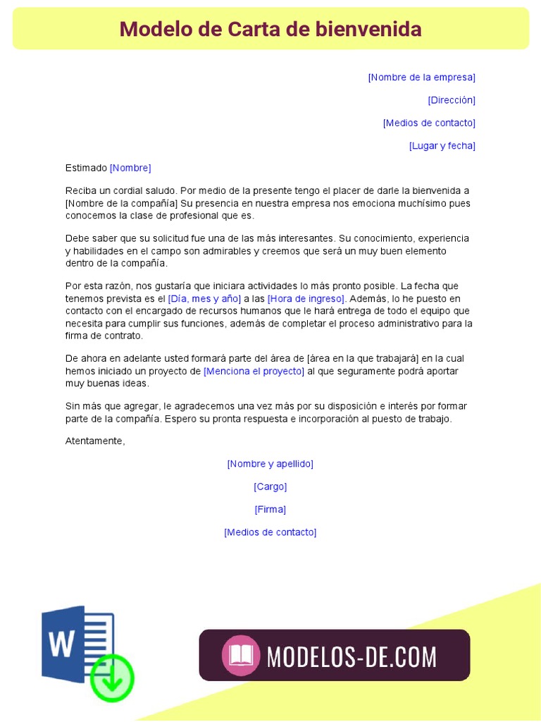 Carta de Bienvenida a Nuevos Empleados | PDF