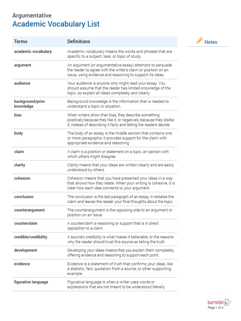 Argumentative Essay Vocabulary Guide | PDF | Essays | Narration