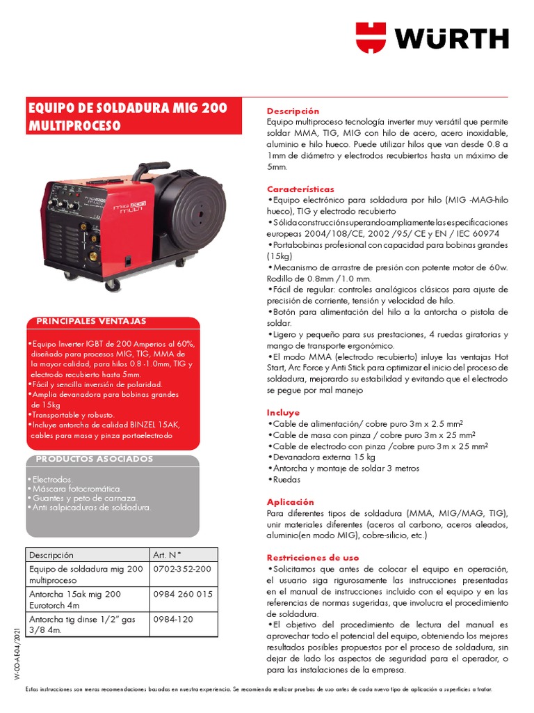 Equipo de Soldadura Mig 200 Multiproceso: Descripción | PDF | Soldadura ...