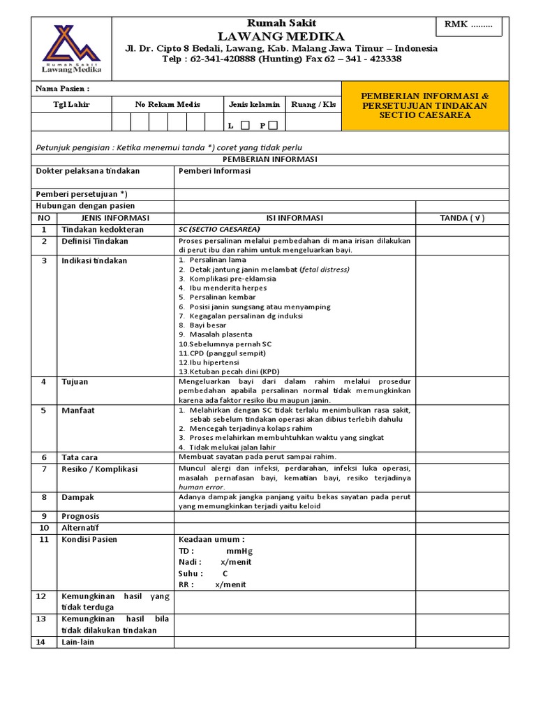 Form RM Informasi Tindakan Dan Persetujuan Tindakan SC | PDF