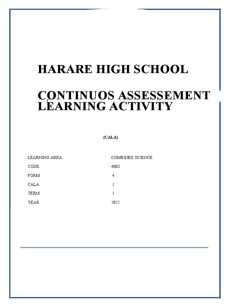 Harare High COMBINED SCIENCE CALA 1 (2022) | PDF | Learning | Understanding