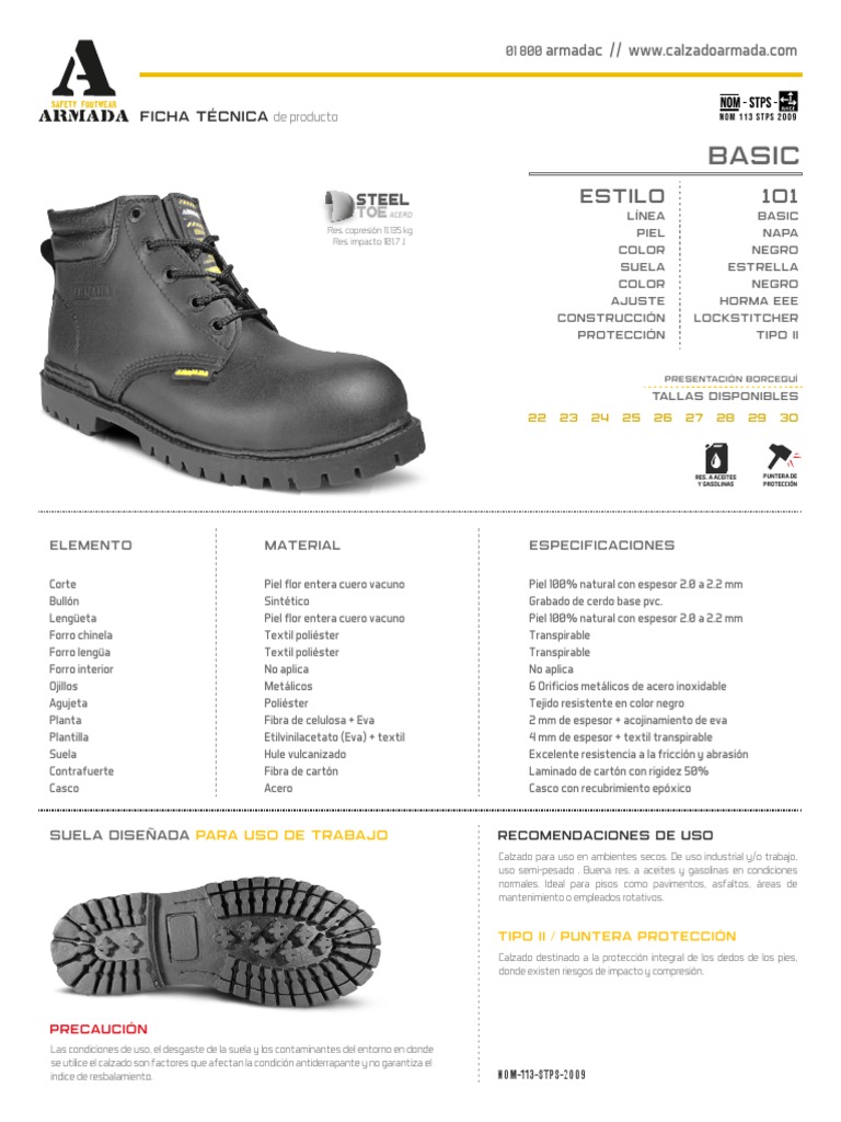 2020 Ficha Técnica 101 Napa Ngo - Acero - Estrella | PDF | Calzado | Acero