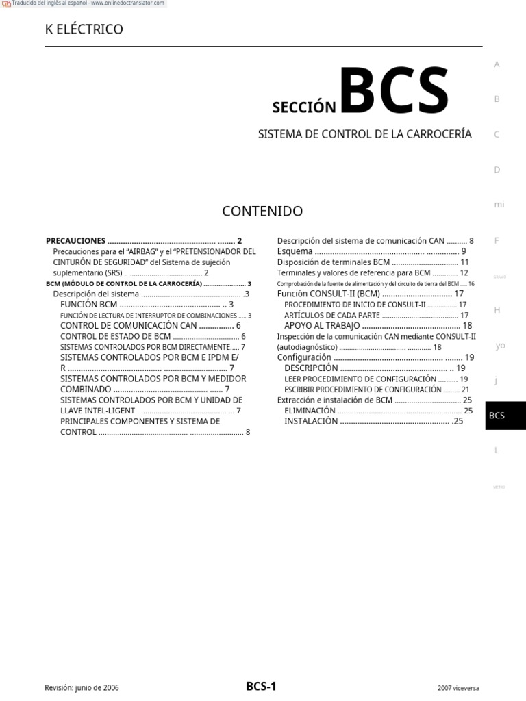 Control Carroceria Nissan Versa BCS BCM - En.es | PDF | Airbag | Transistor