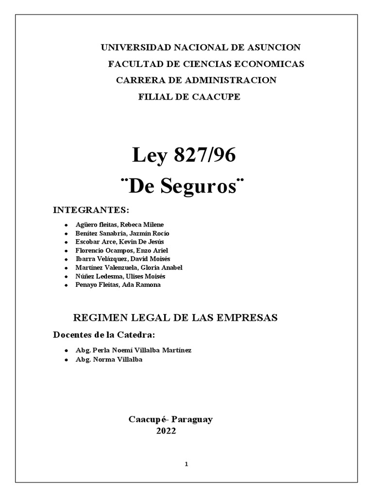 Regimen Legal Trabajo Practico | PDF | Seguro | Reaseguro