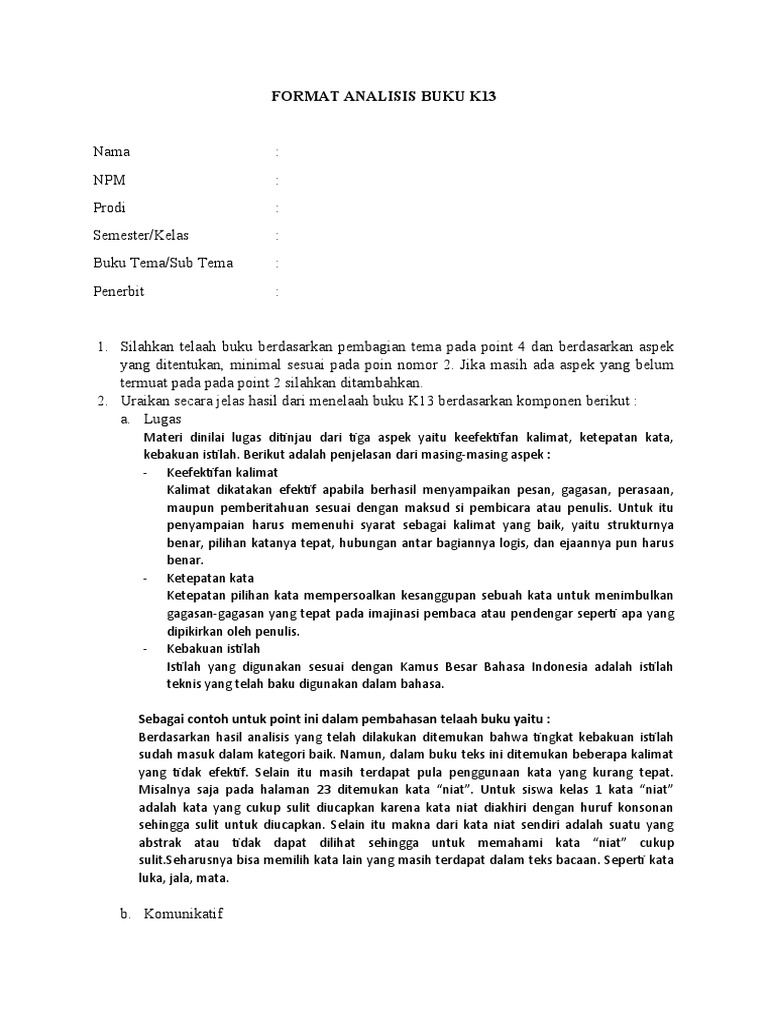 Format Laporan TELAAH BUKU K13 | PDF