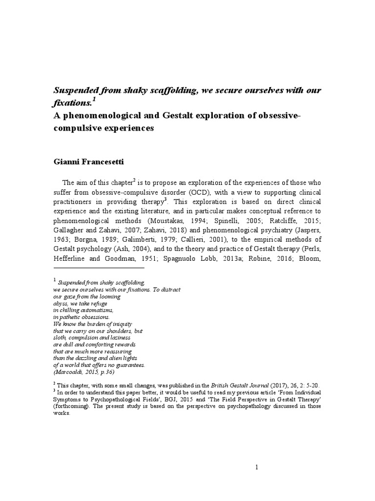 Francesetti OCD Book | PDF | Obsessive–Compulsive Disorder | Experience