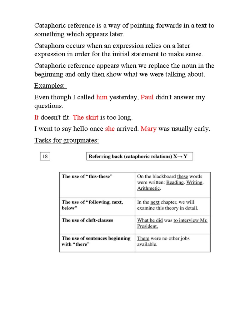 Cataphoric Reference | PDF