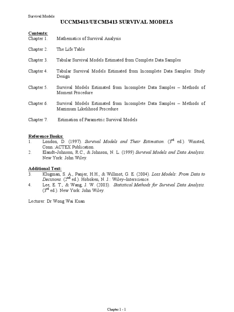 Chapter 1 - Mathematics of Survival Analysis | PDF | Probability ...