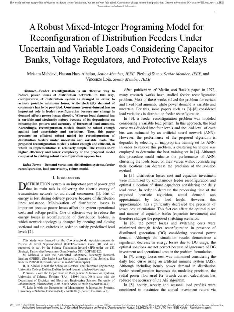 A Robust Mixed Integer Programing Model For Reconfiguration Of Distribution Feeders Under