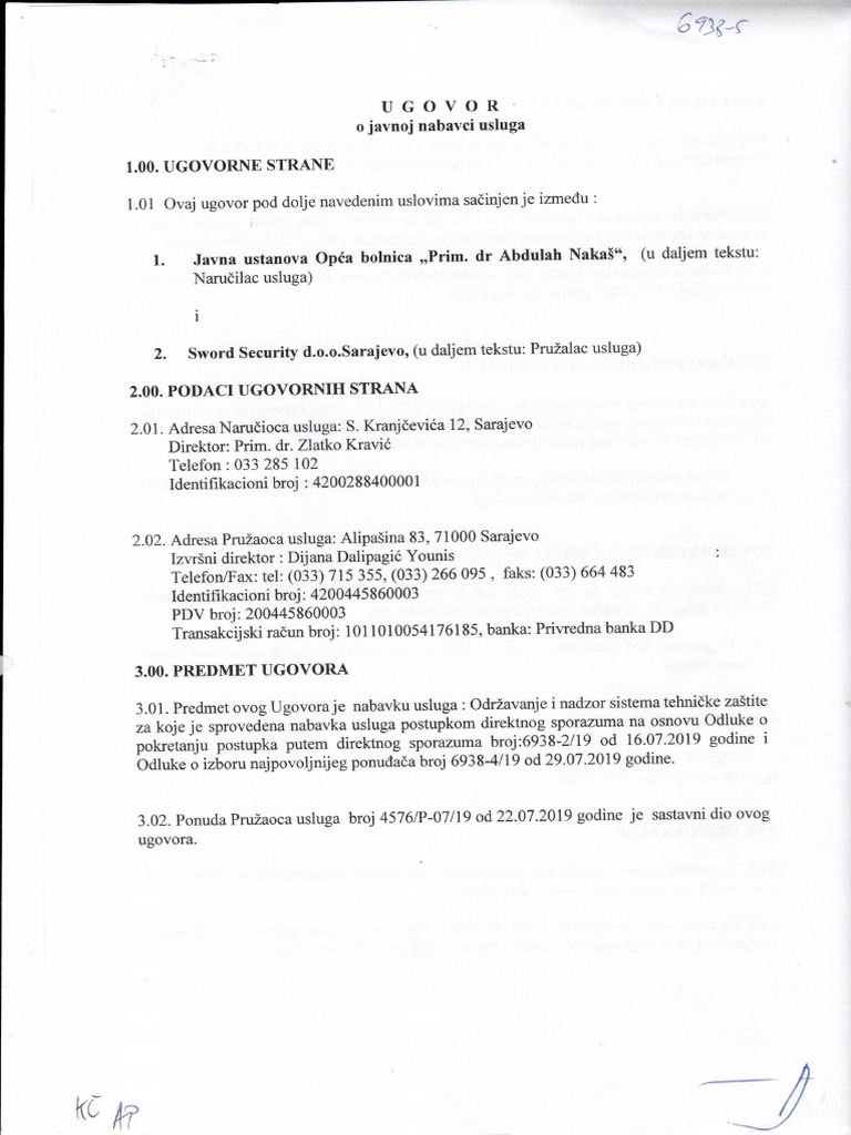 Ugovor - Odrzavanje I Nadzor Sistema Tehnicke Zastite | PDF