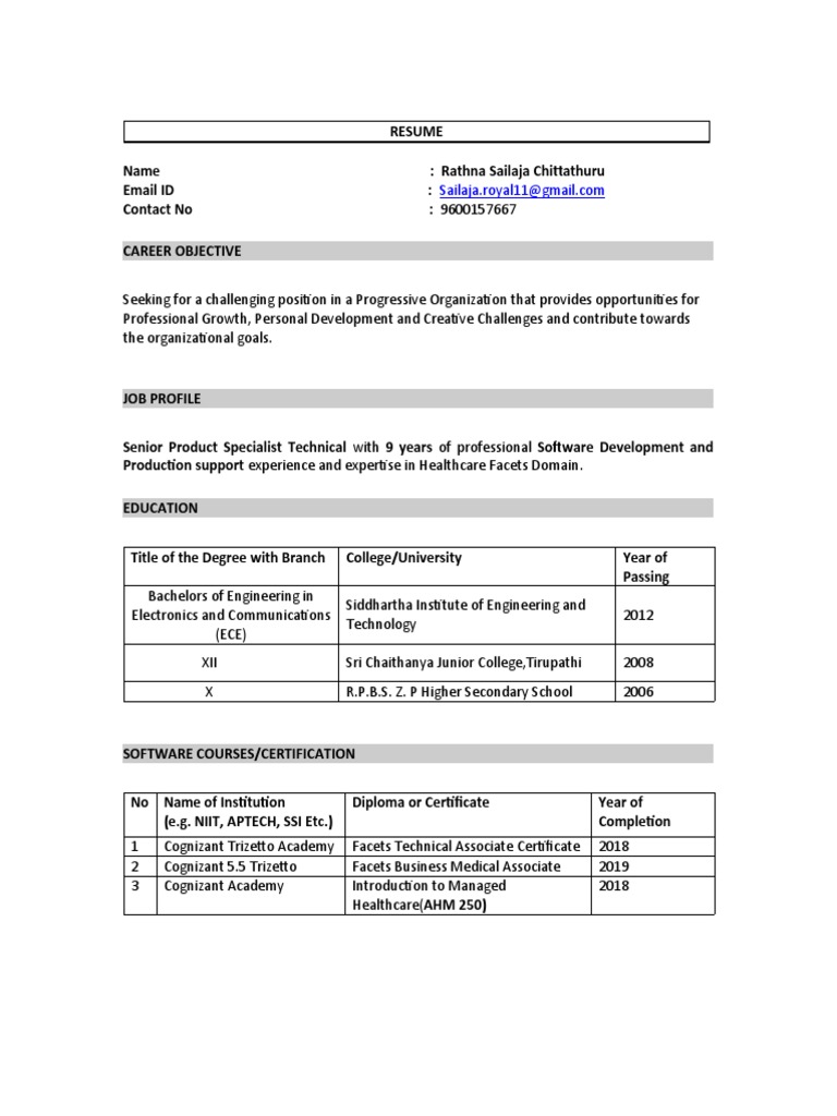 Sailaja Resume 2022 | PDF | Databases | Pl/Sql