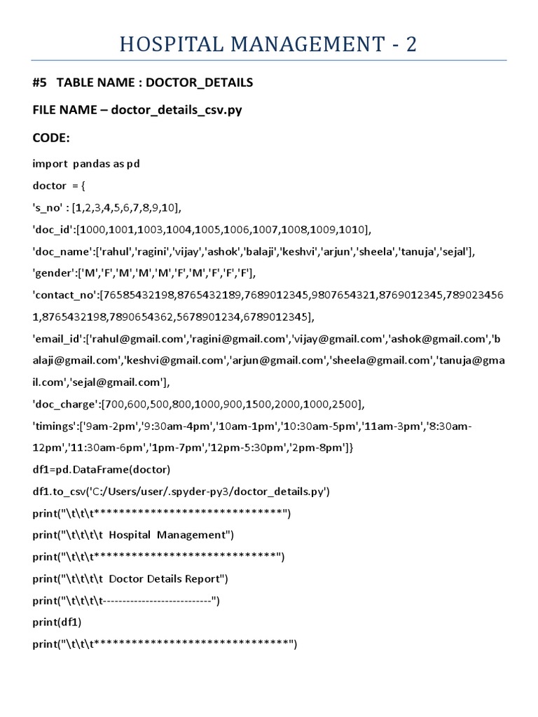 HOSPITAL MANAGEMENt2 | PDF | Data | Data Serialization Formats