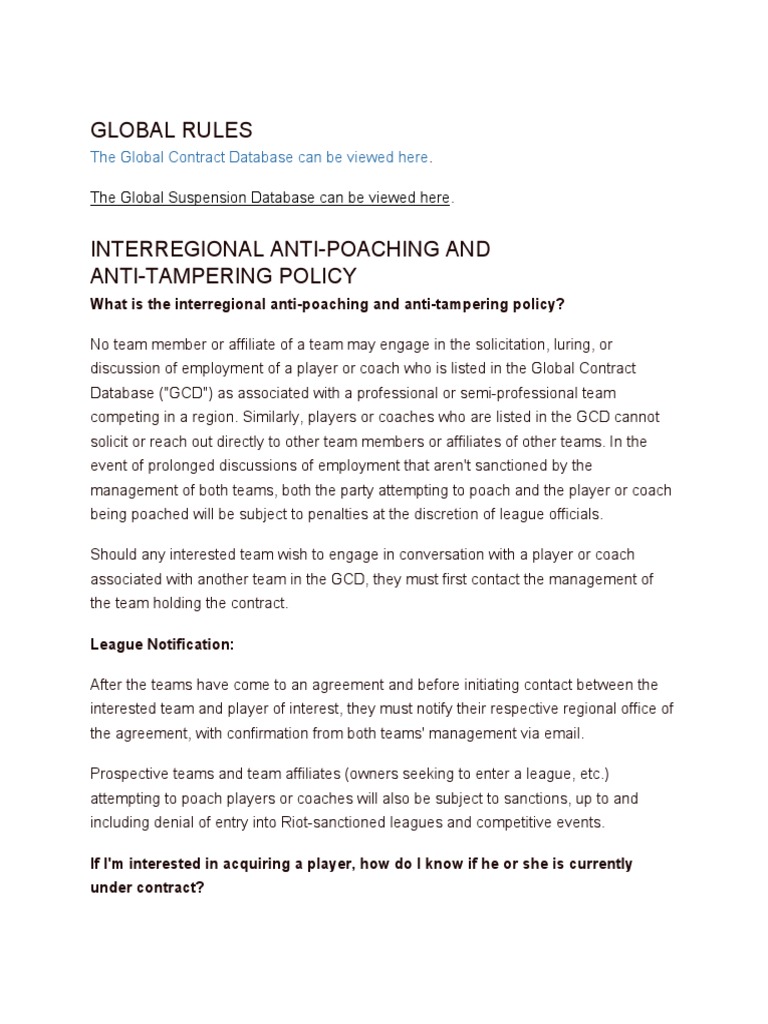 LOL Esports - Global Rules 2020 | PDF | Identity Document | Employment