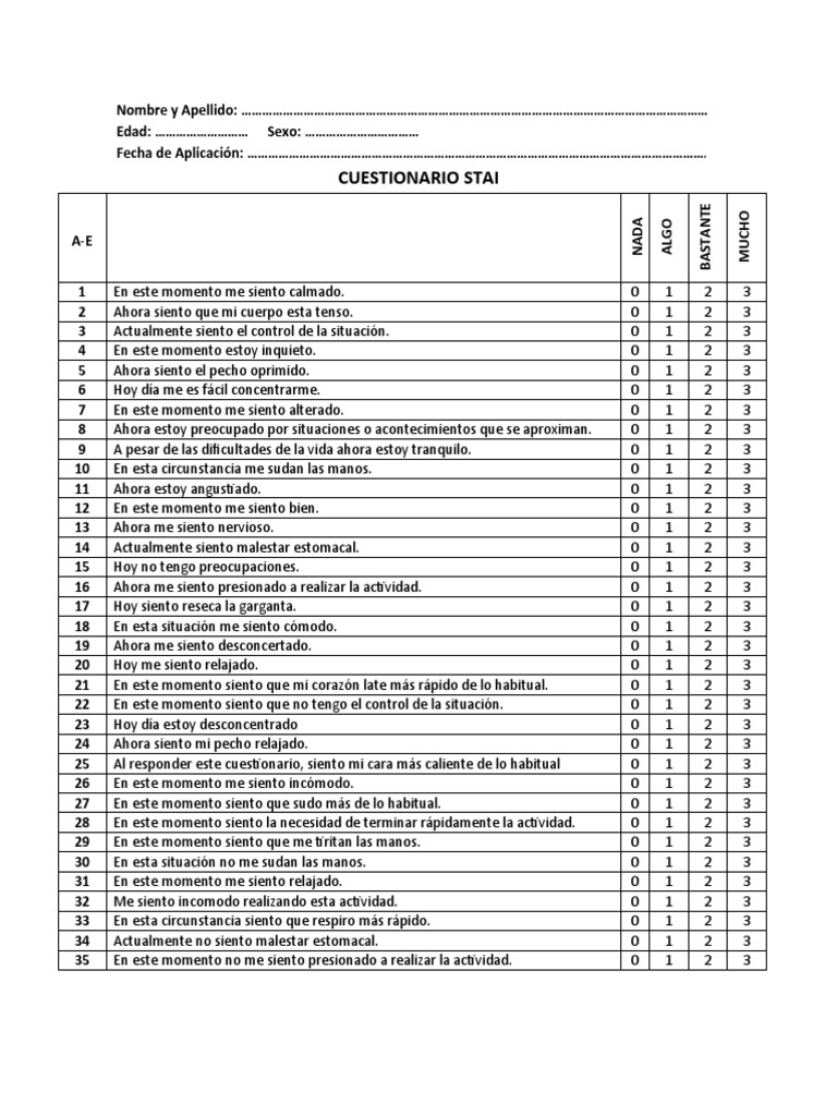 Cuestionario Ansiedad | PDF