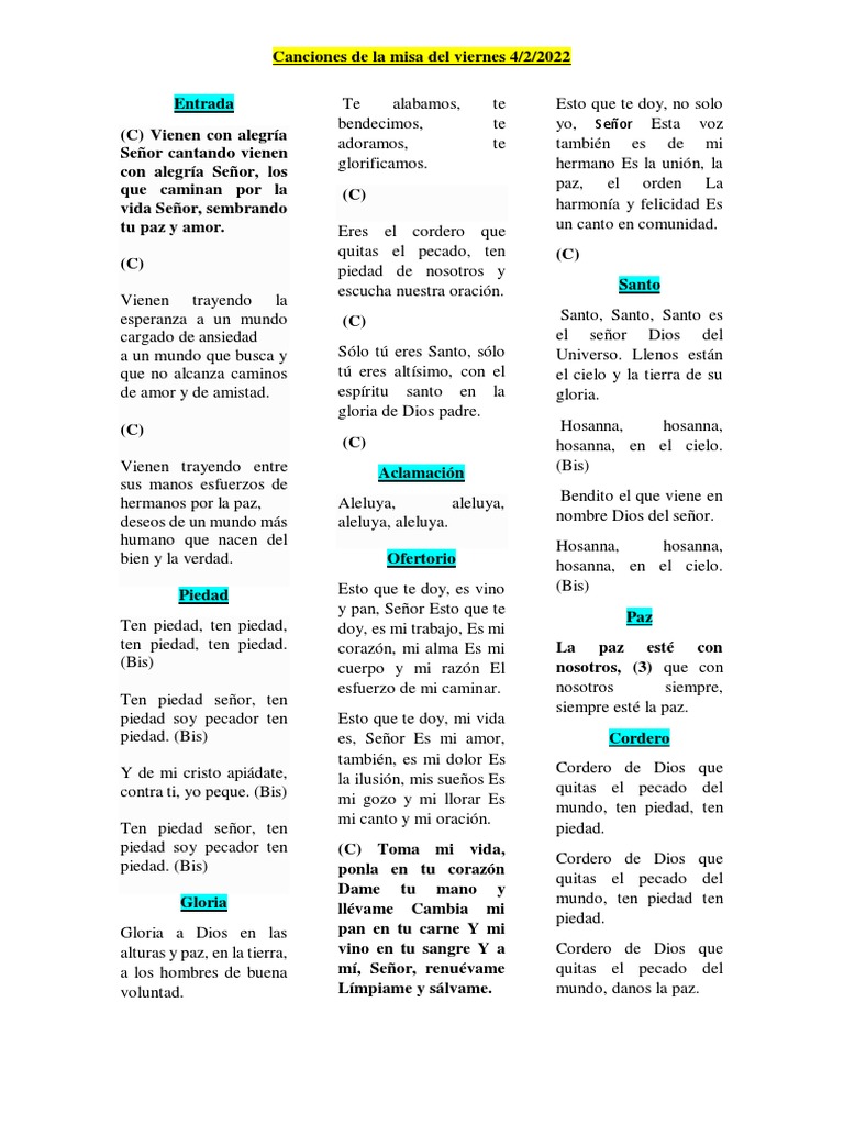 Canciones de Misa Del 4 de Febrero Del 2022 | PDF | Misa (liturgia) | Cristo (título)