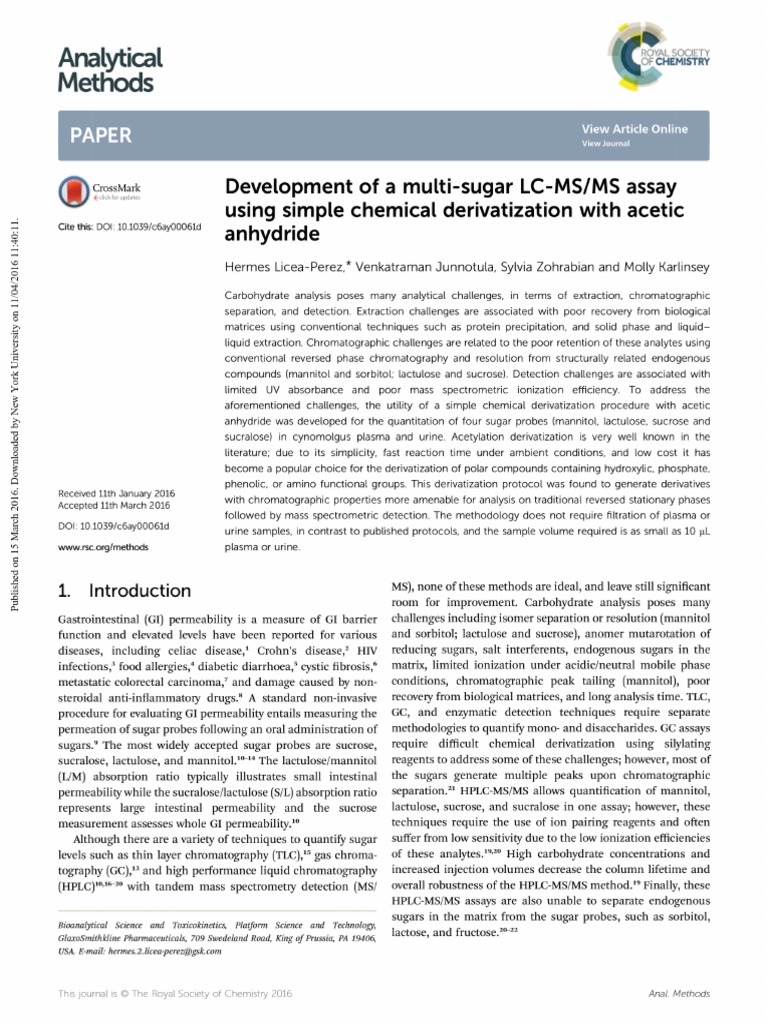 Acetylation Sugars LCMS | PDF