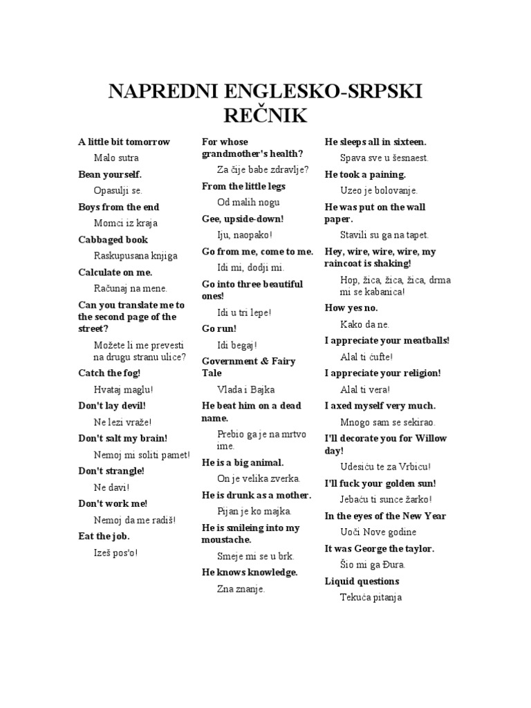 Napredni Englesko-Srpski Recnik (Tab.) | PDF