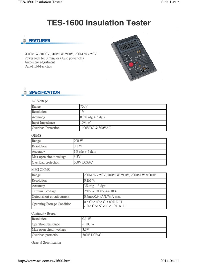 Tes1600 Eng Tds | PDF | Power Supply | Manufactured Goods