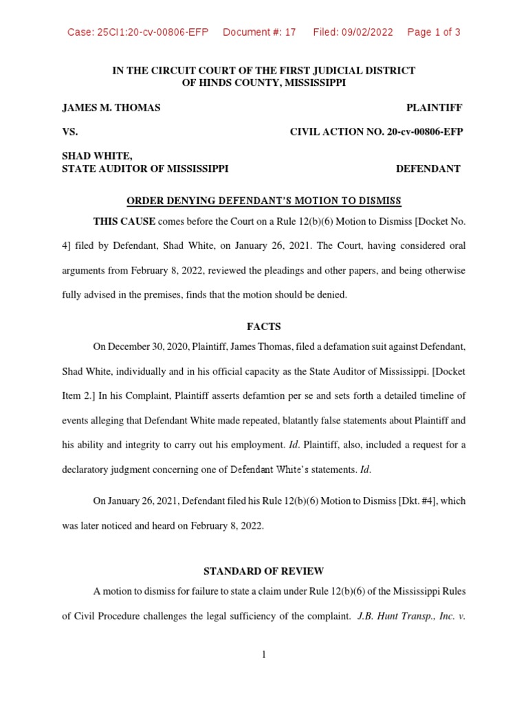 Order Denying Motion to Dismiss | PDF | Lawsuit | Federal Rules Of ...
